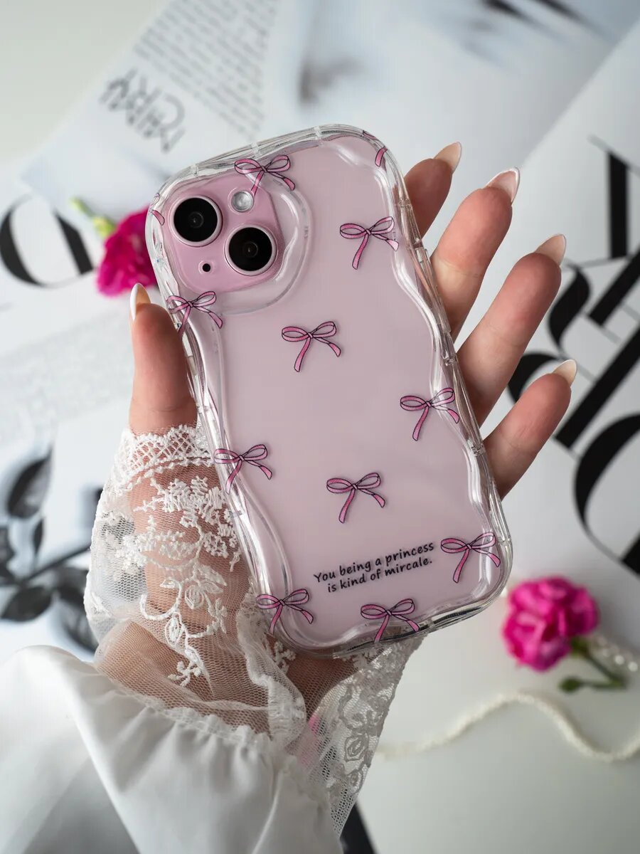 Чехол О'кейси, для iPhone 15, принт, защита камеры, розовый, чёрный