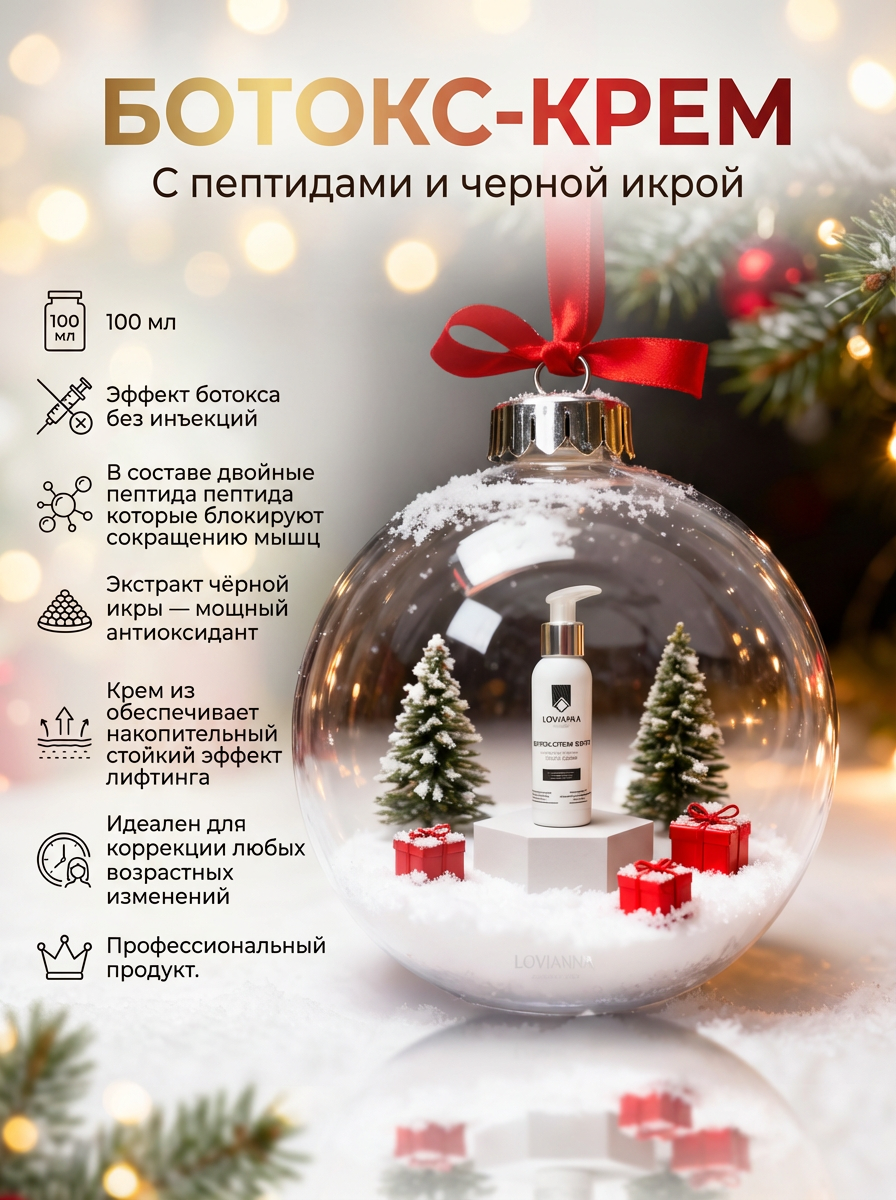 Ботокс-Крем LOVIANNA, для лица, против морщин, с экстрактом черной икры и нейропептидами, 100мл