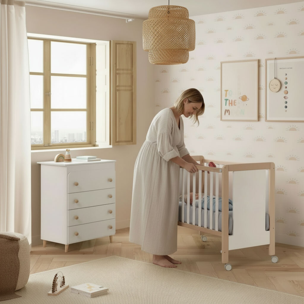 Кровать Micuna Luciana 120*60 white/wood, натуральное дерево, 5 уровней высоты