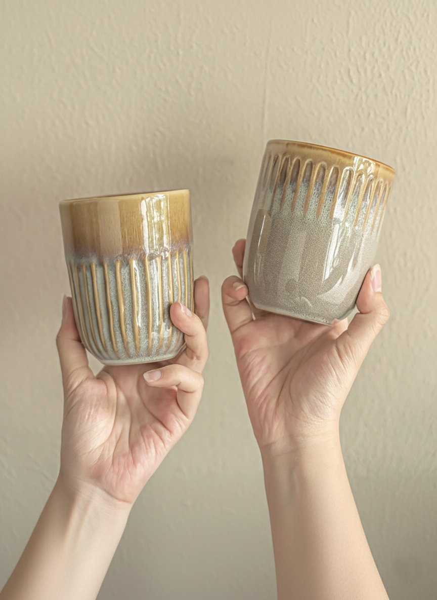 Стаканы керамика набор 2 шт кружки керамика серо-коричневый цвет для кофе чая 260 мл набор стаканов чашка керамическая