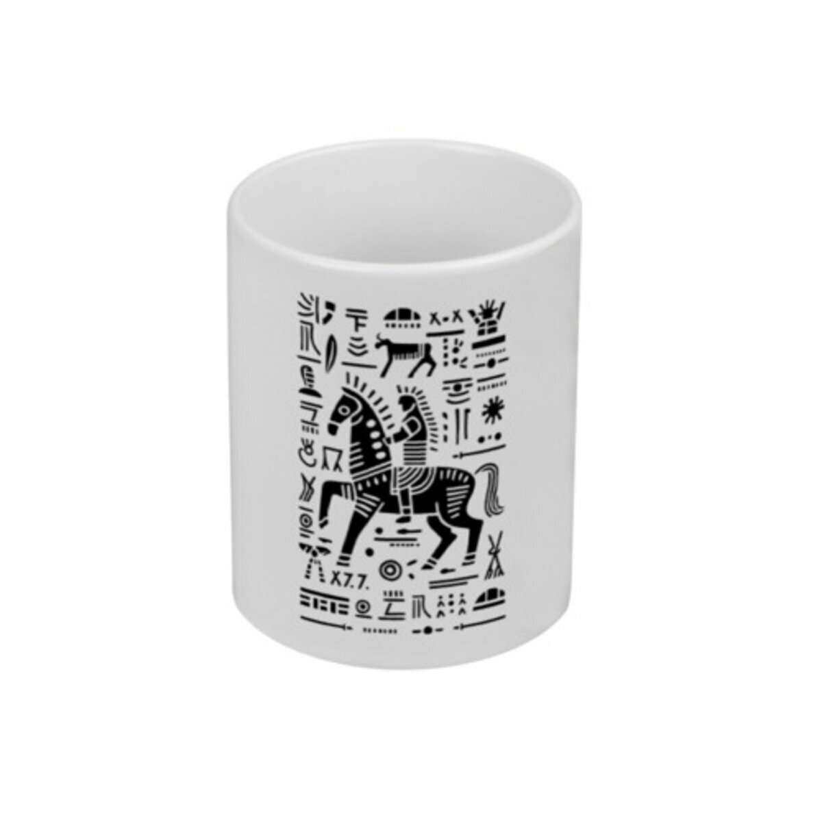 Кружка «Конь и всадник. Египет, иероглифы, узор» (белый)