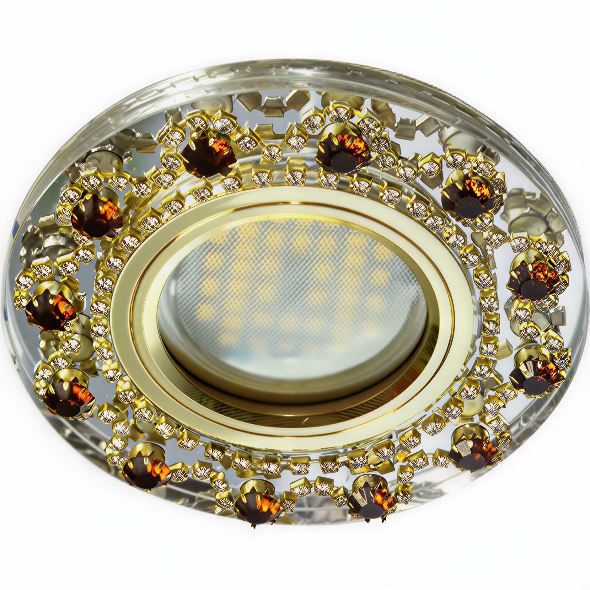 Встраив. потол. свет-к Ecola MR16 DL1660 GU5.3 Glass стекло круг с прозр. и янтарн. стразами Корона.