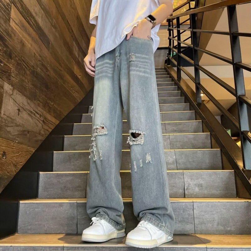 Тренд RONG CH Мужские Джинсы Лето Потертые Слим Стрейт Высокий Улица Деним, Размер_2XL