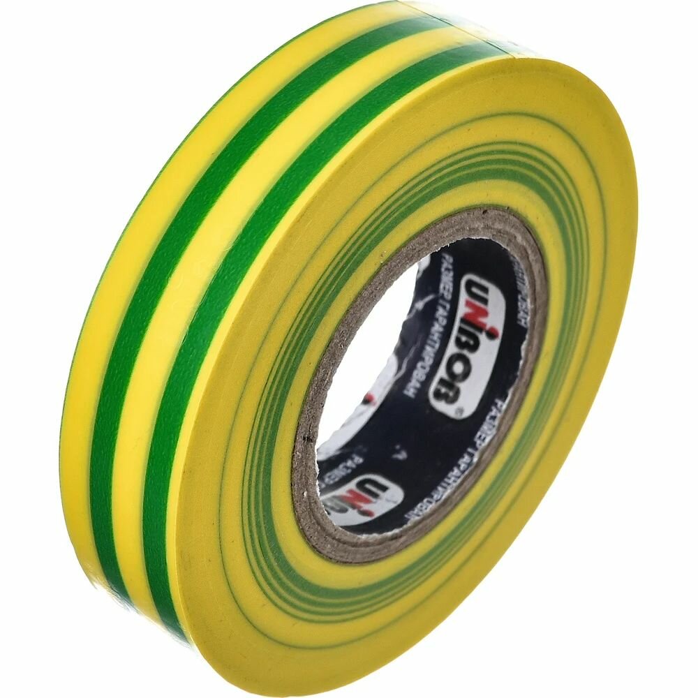 Изолента ПВХ UNIBOB 15 мм х 20 м, желто-зеленая 211766