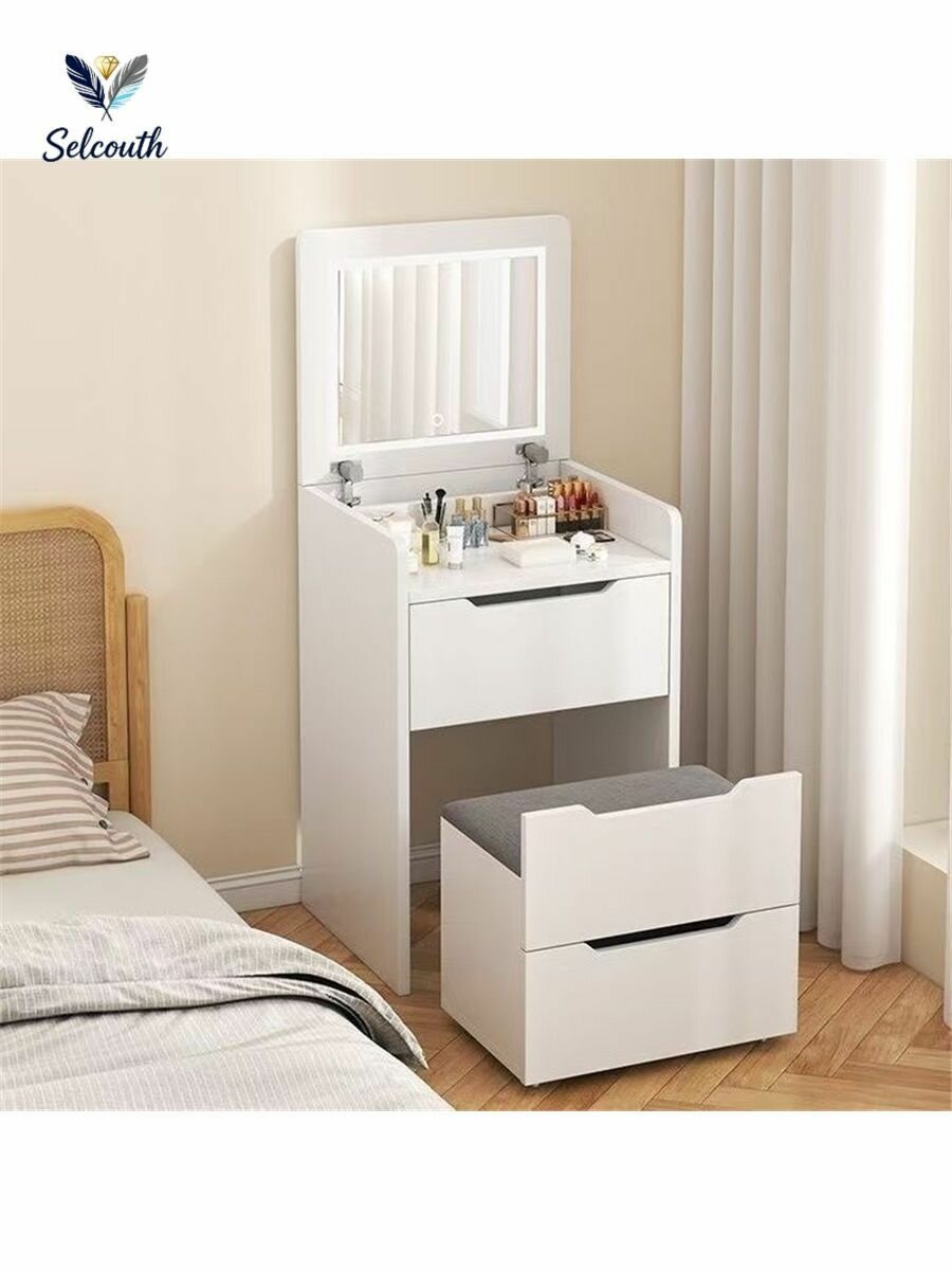 Новейший многофункциональный складной туалетный столик + шкафчик + светодиодная подсветка + скрытый табурет