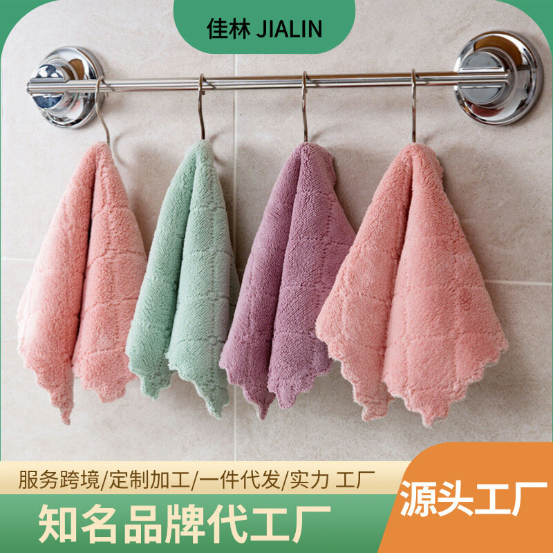 Оптовая продажа Двусторонняя Коралловая флисовая тряпка впитывающая Мочалка для мытья посуды стеклянная ткань кухонная