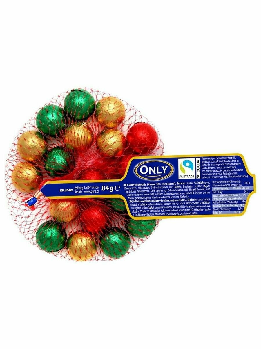 Шоколад молочный Only цветные шарики 84 гр в сетке (Австрия)