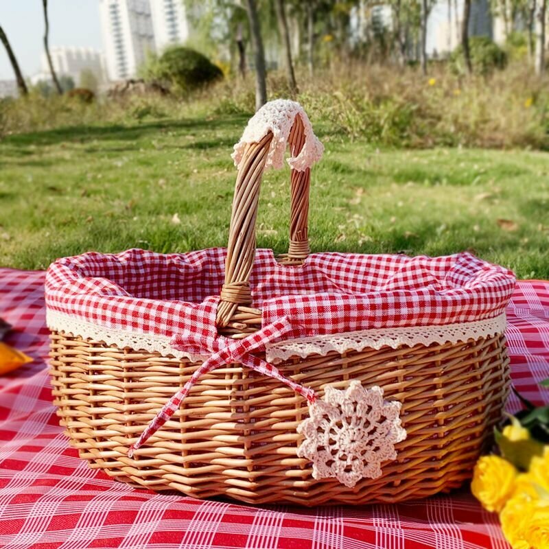 Плетёная корзина для пикника в общежитии, для фото на природе, для кемпинга, ручная корзина из ротанга, для сбора фруктов, яиц и цветов