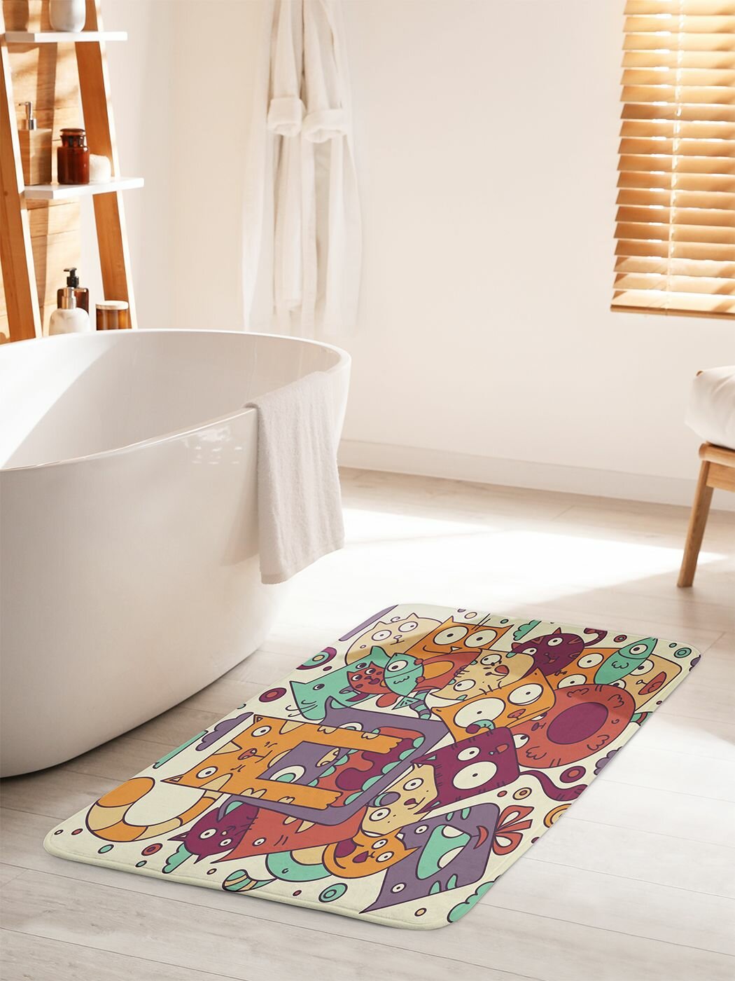 Коврик для ванной комнаты и туалета противоскользящий "Квадратный кот" 60х100 см, JoyArty