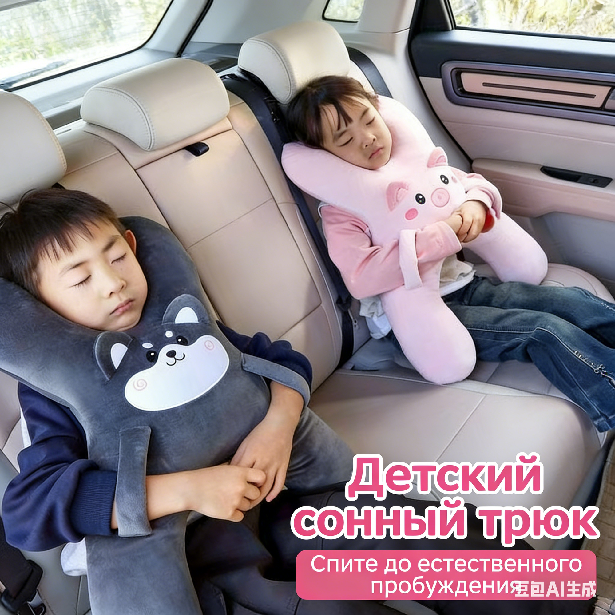 Детская автомобильная подушка, велюр, хлопок, 43x56 см, голубая