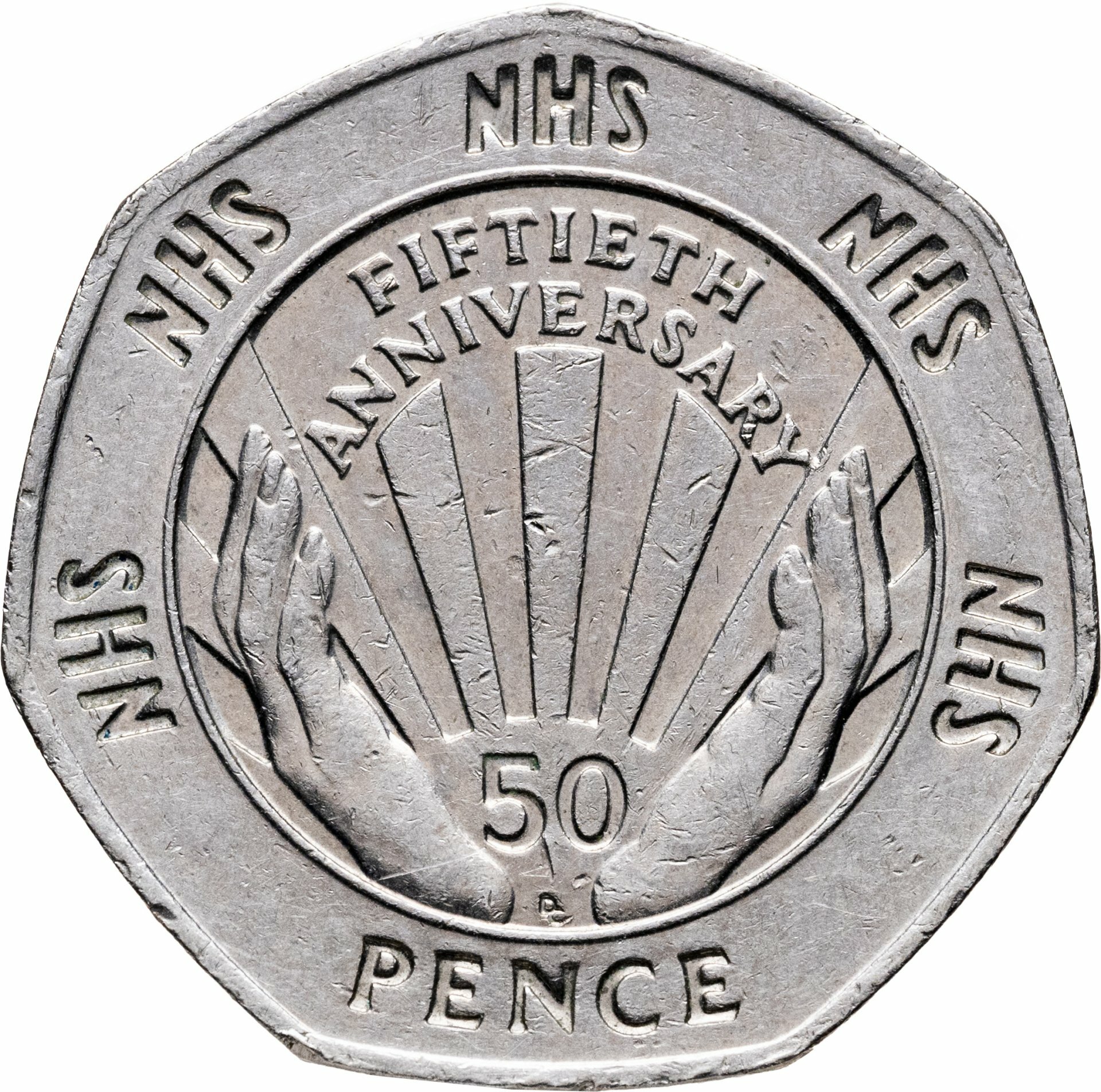 Великобритания 50 пенсов pence 1998 "50 лет национальной службе здравоохранения", Мельхиор медь-никель, в сохранности XF