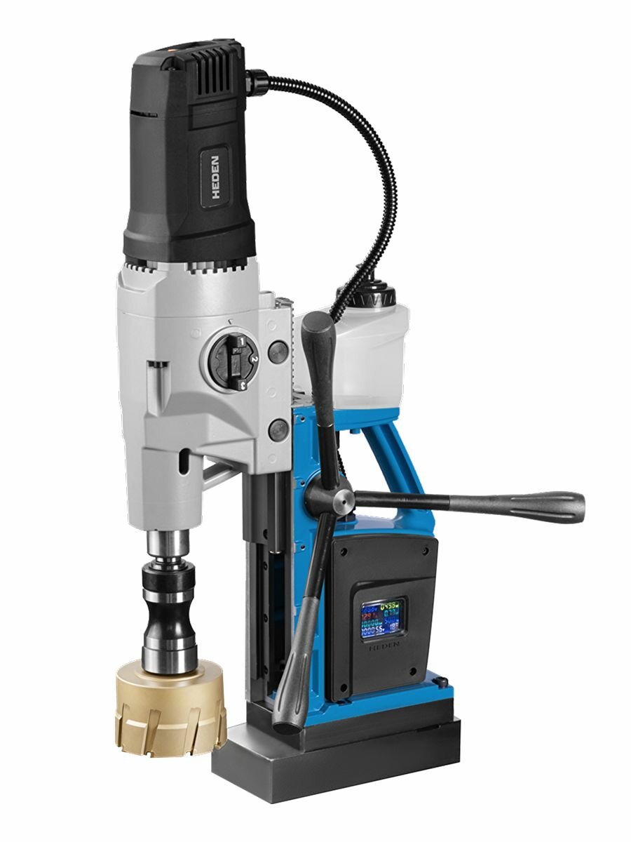 Магнитный сверлильный станок Heden DM-100X, 2280 Вт, 3 скорости до 260 об/мин, диаметр корончатых сверл до 100 мм, спиральных до 30 мм, нарезание резьбы до М26