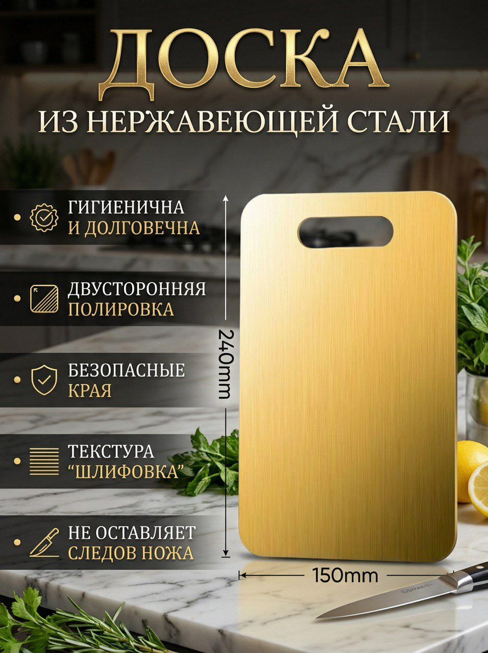 Доска разделочная из нержавеющей стали 15х24 см