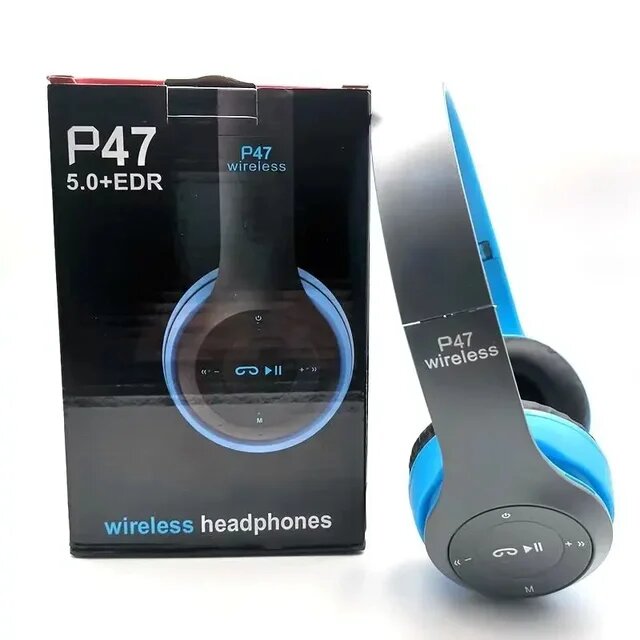 Беспроводные складные стереонаушники P47 Bluetooth 5.0 HiFi с басами, в стиле детского шлема, с микрофоном и USB-адаптером для игр на iPhone.