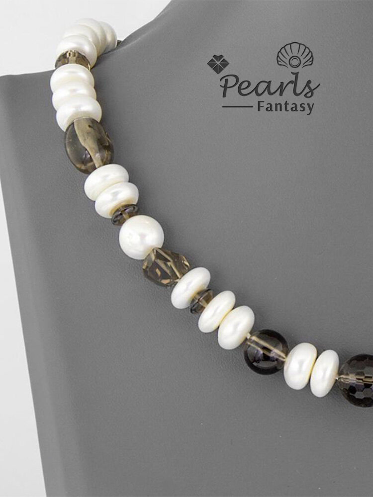 Бусы Minera, жемчуг культивированный, раухтопаз