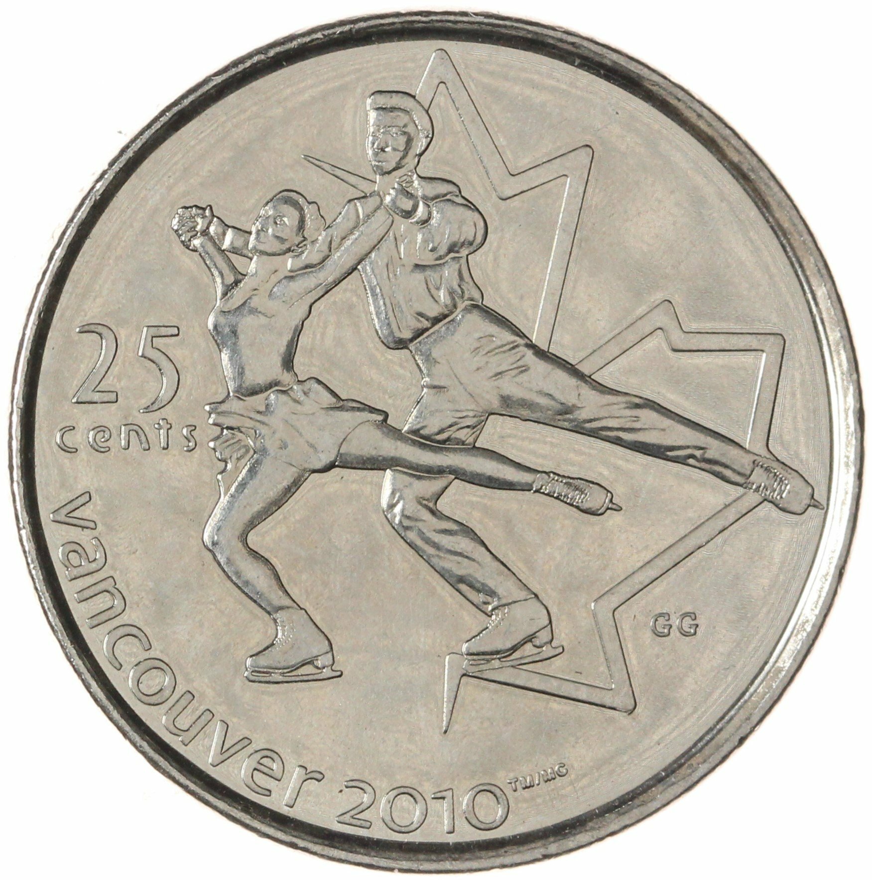 Канада 25 центов квотер, quarter dollar 2008 "XXI зимние Олимпийские Игры, Ванкувер 2010 - Фигурное катание", Сталь, в сохранности AU-UNC