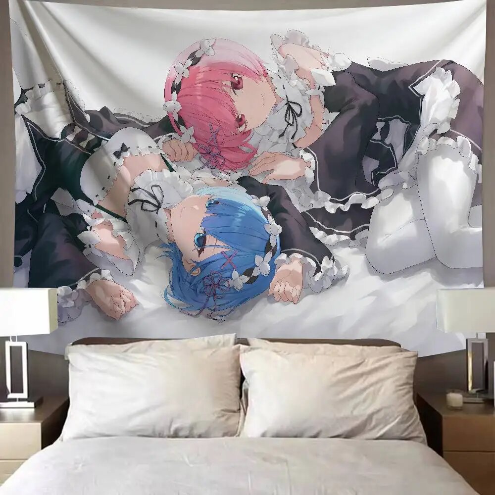 Гобелен Re: Zero Cutecore с изображением Рем, Рам и Эмилии 90x120cm, z1