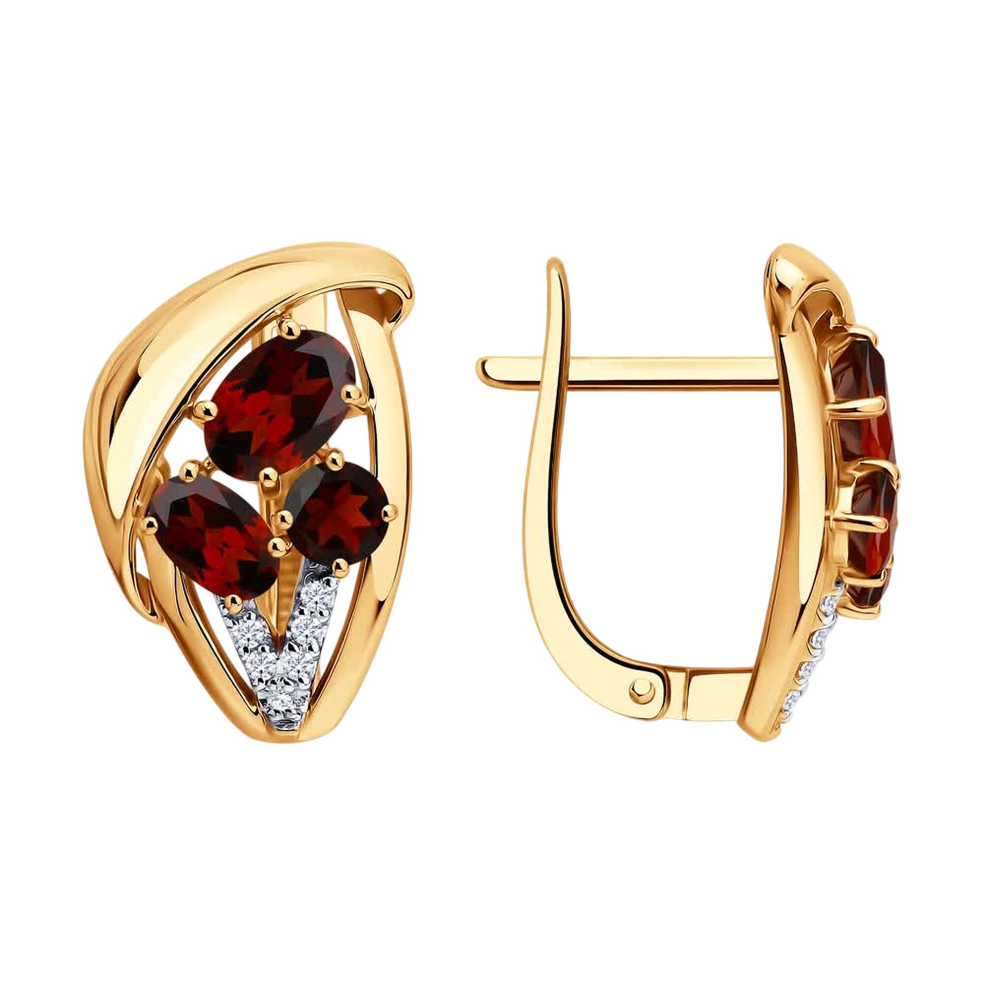 Серьги Diamant online, красное золото, 585 проба, гранат, фианит