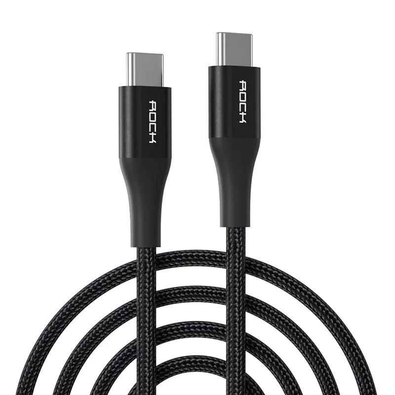 ROCK Двойной Type-C 100W PD 5A Металлический Плетеный Кабель для Samsung S23/S22/S21/S20/Note20 - 2м, Черный