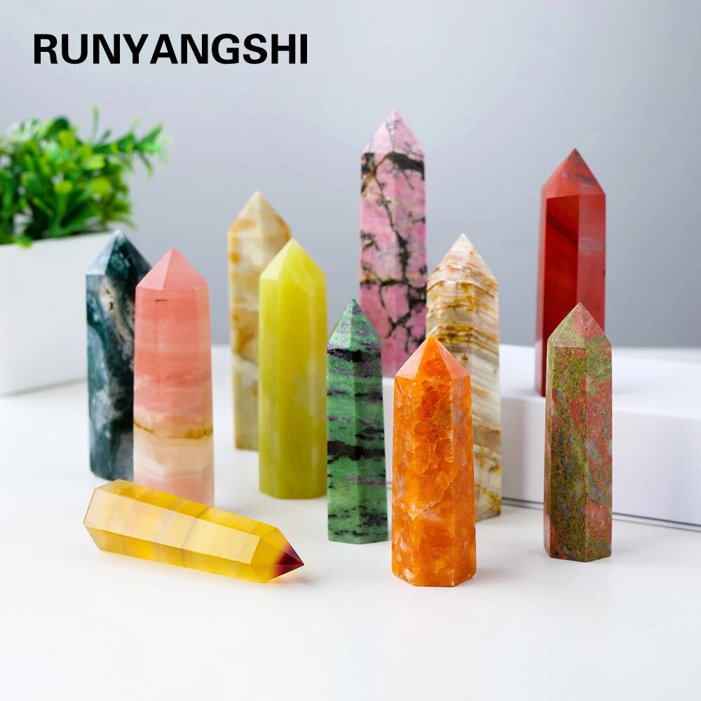 Кристальная башня Runyangshi из розового кварца и аметиста Синий, 5-6cm, apatite — фото 1