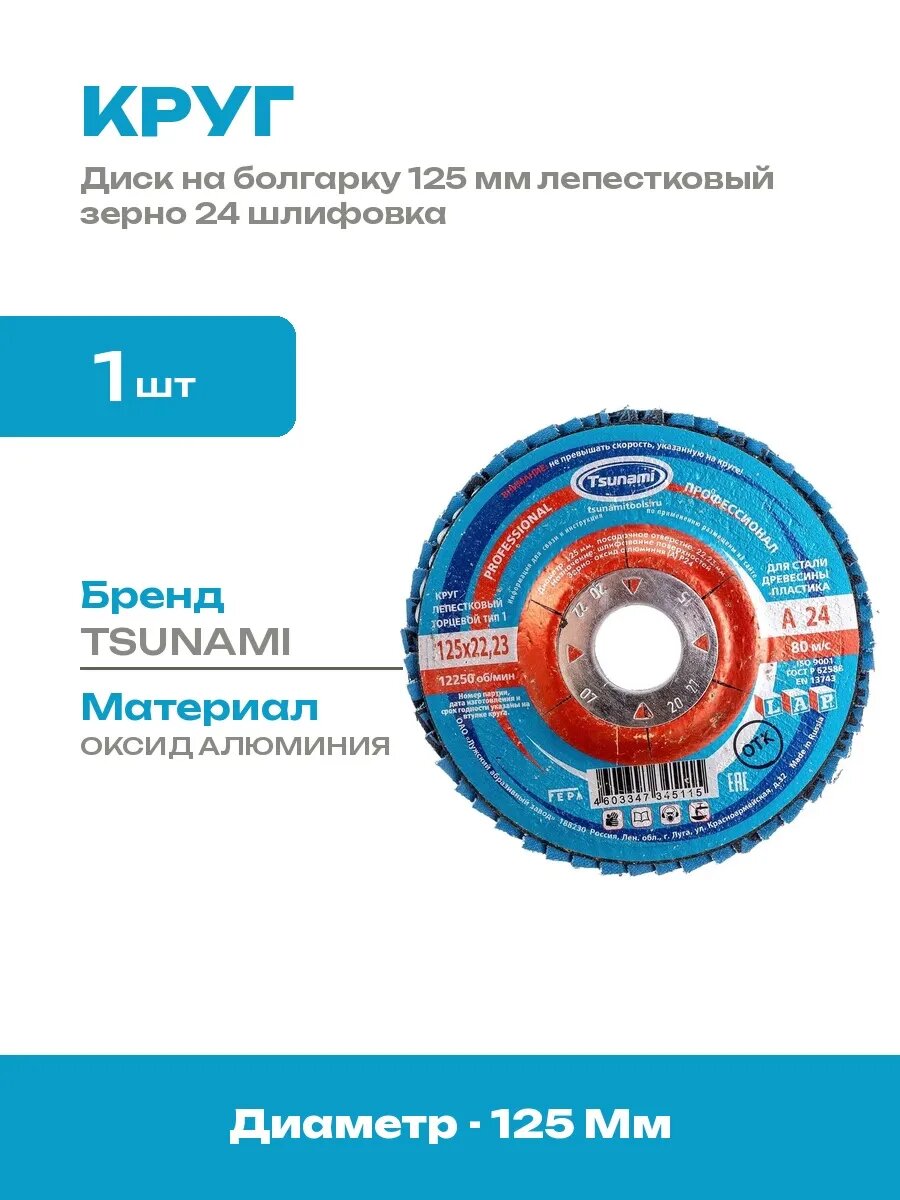 Круг лепестковый 125 мм зерно 24 диск шлифовальный плоский