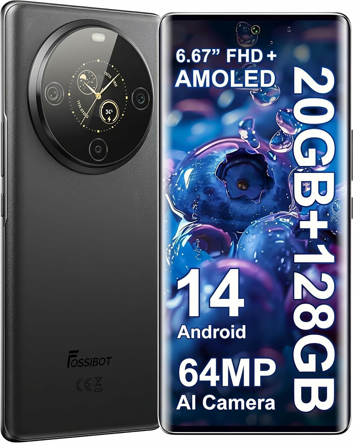 Мобильный телефон FOSSiBOT S3 Pro, 6,67 дюйма, 20 (6+14) ГБ, 128 ГБ оперативной памяти, 5000 мАч.