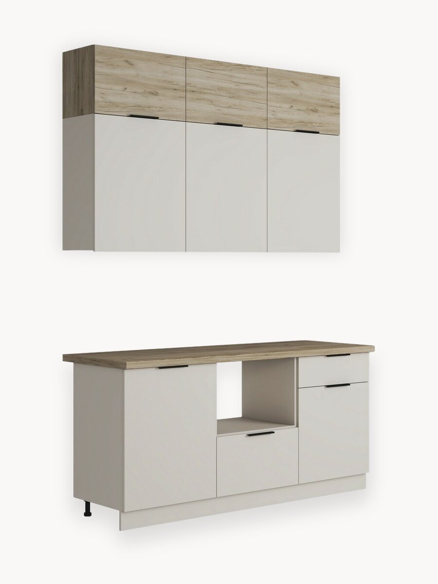 Кухня эталон Бохо 1,8 м - Кашемир / Дуб крафт серый, ЛДСП, шариковые направляющие, столешница 38 мм