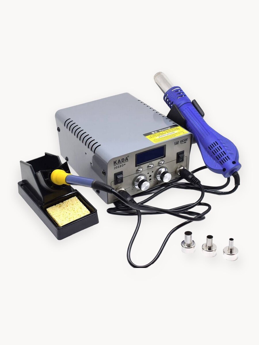 Паяльная станция KADA 2018D+ 680 Вт, турбинный фен, керамический нагреватель, USB порт