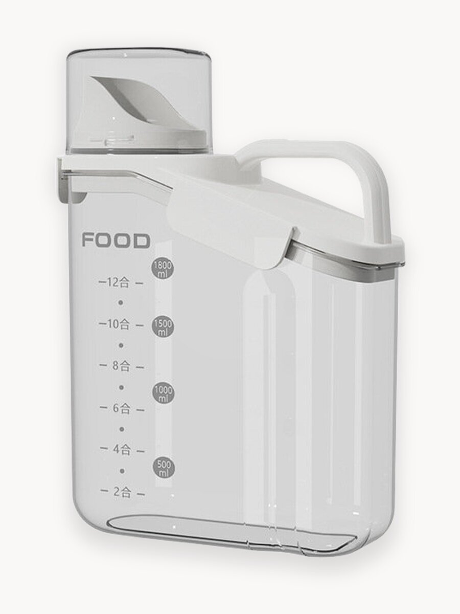 Емкость для хранения крупы MyPads, муки, пищевых сыпучих продуктов с ручкой и мерной шкалой, прозрачный органайзер на 2000мл для хранения, белый