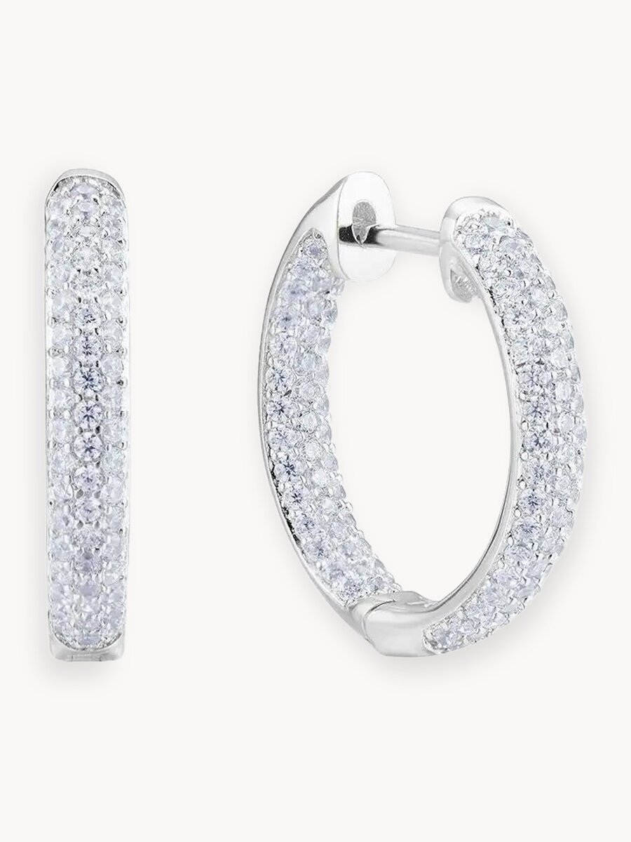 Серьги конго, серебро, 925 проба, родирование, фианит