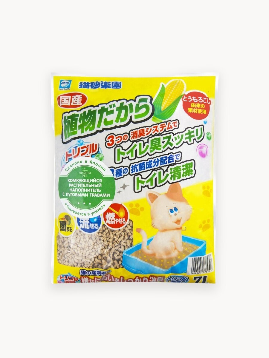 Hаполнитель для кошачьего туалета Japan Premium Pet комкующийся с луговыми травами, для приучения котят к туалету, 7 л