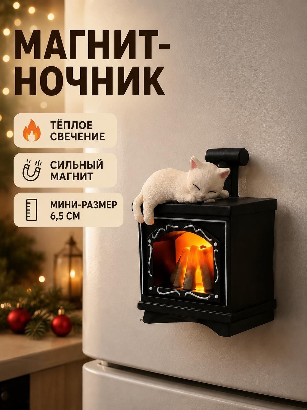 Светящийся светодиодный Мини-кошачий камин, Магнит на холодильник, водонепроницаемая устойчивая к царапинам магнитная наклейка для декора домашнего офиса