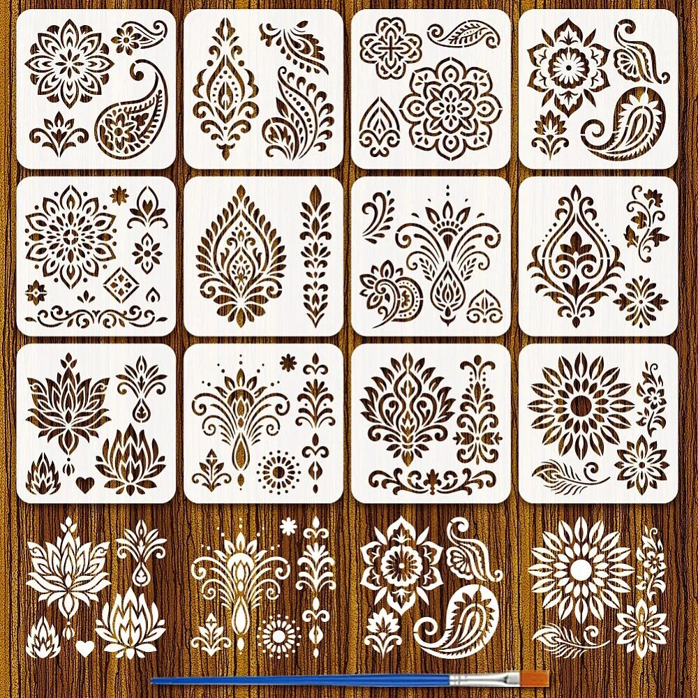 Трафареты для рисования Mandala из ПЭТ 12 шт.