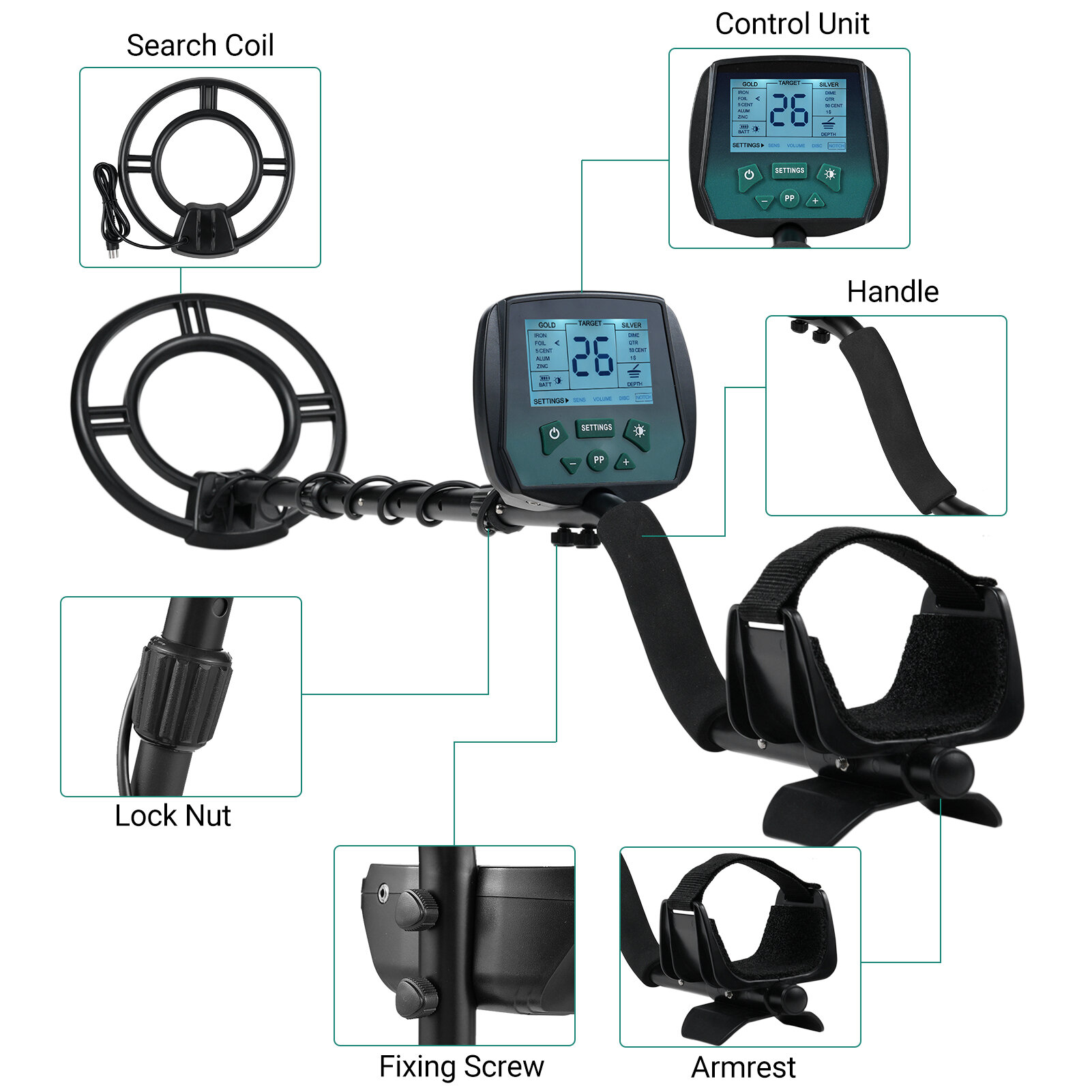 Водонепроницаемый металлоискатель с ЖК-дисплеем и 4 режимами поиска сокровищ