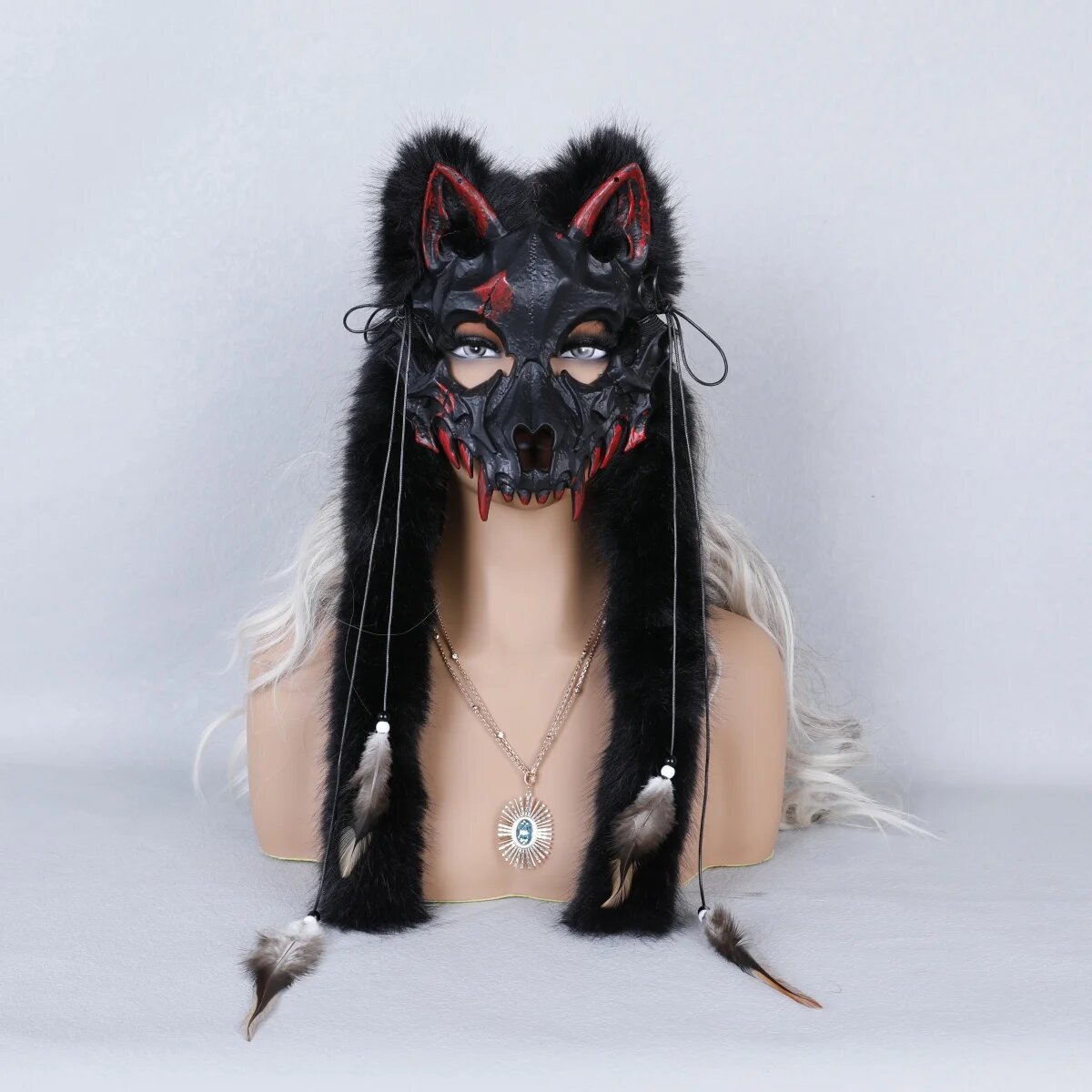 Маска волк искусственный мех Черный, black