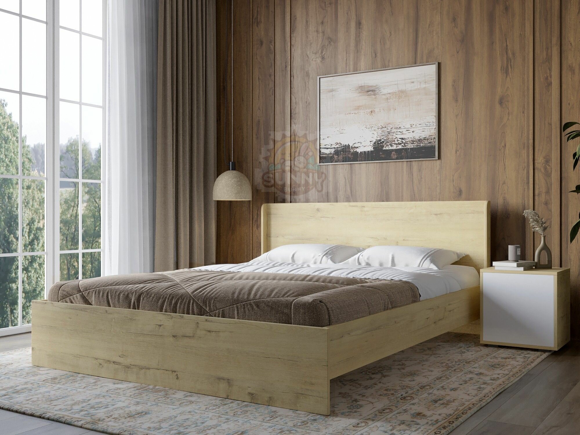 Двуспальная кровать Sicilia 180х190 см, с прикроватной тумбой, (матрас-sleep FLEX S), ортопедическое основание, ЛДСП (Бунратти)