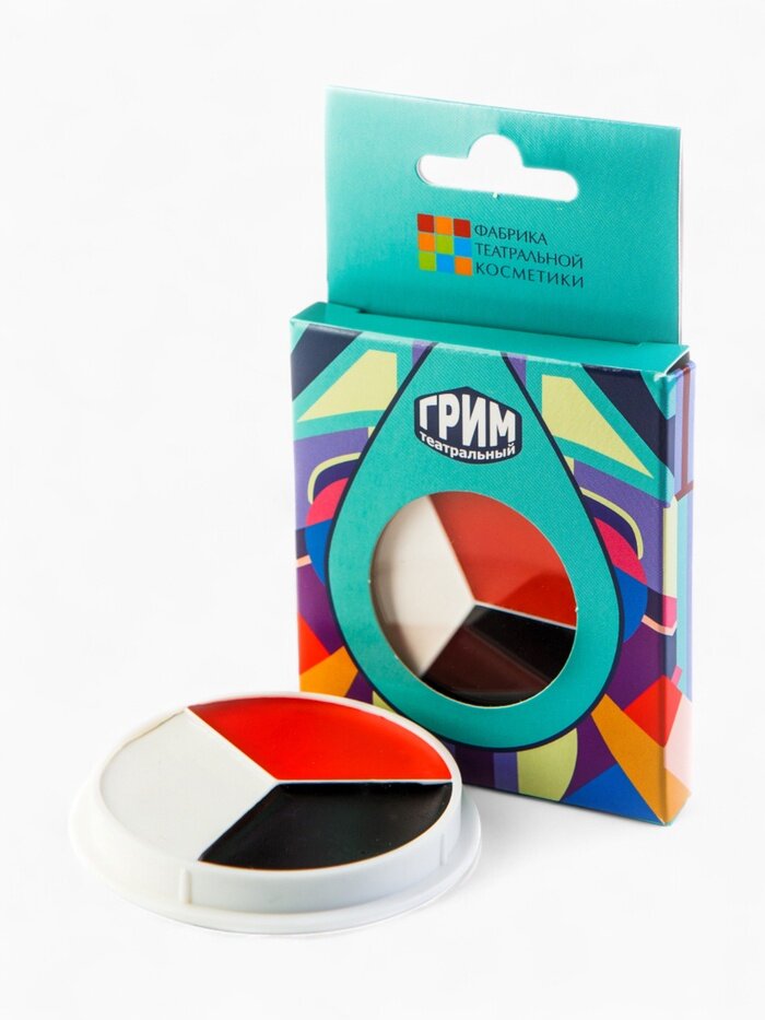 Профессиональный театральный грим "Шайба", (красный, белый, черный), 15 мл.