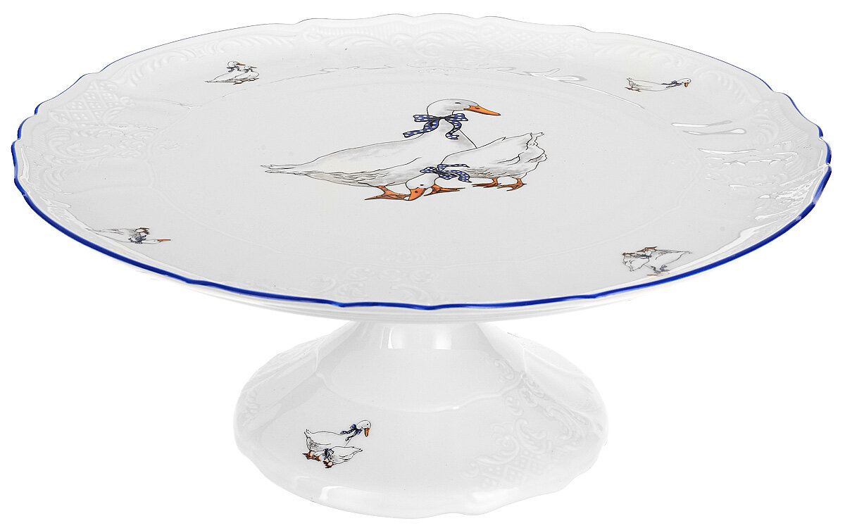 Блюдо для торта на ножке 32 см; "Bernadotte", декор "Гуси", Thun/ БТФ0325