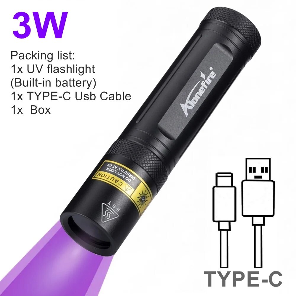 Alonefire SV77 УФ-фонарик 10 Вт 365 нм черный свет 365nm 3W