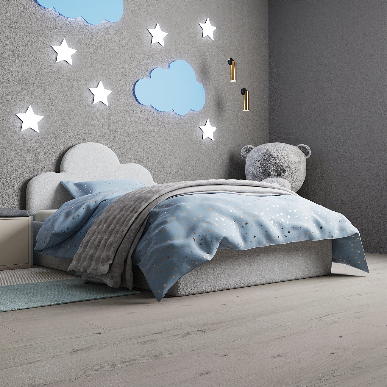 Кровать детская InRoom Sky с настилом, 110х200, белый букле, без ножек