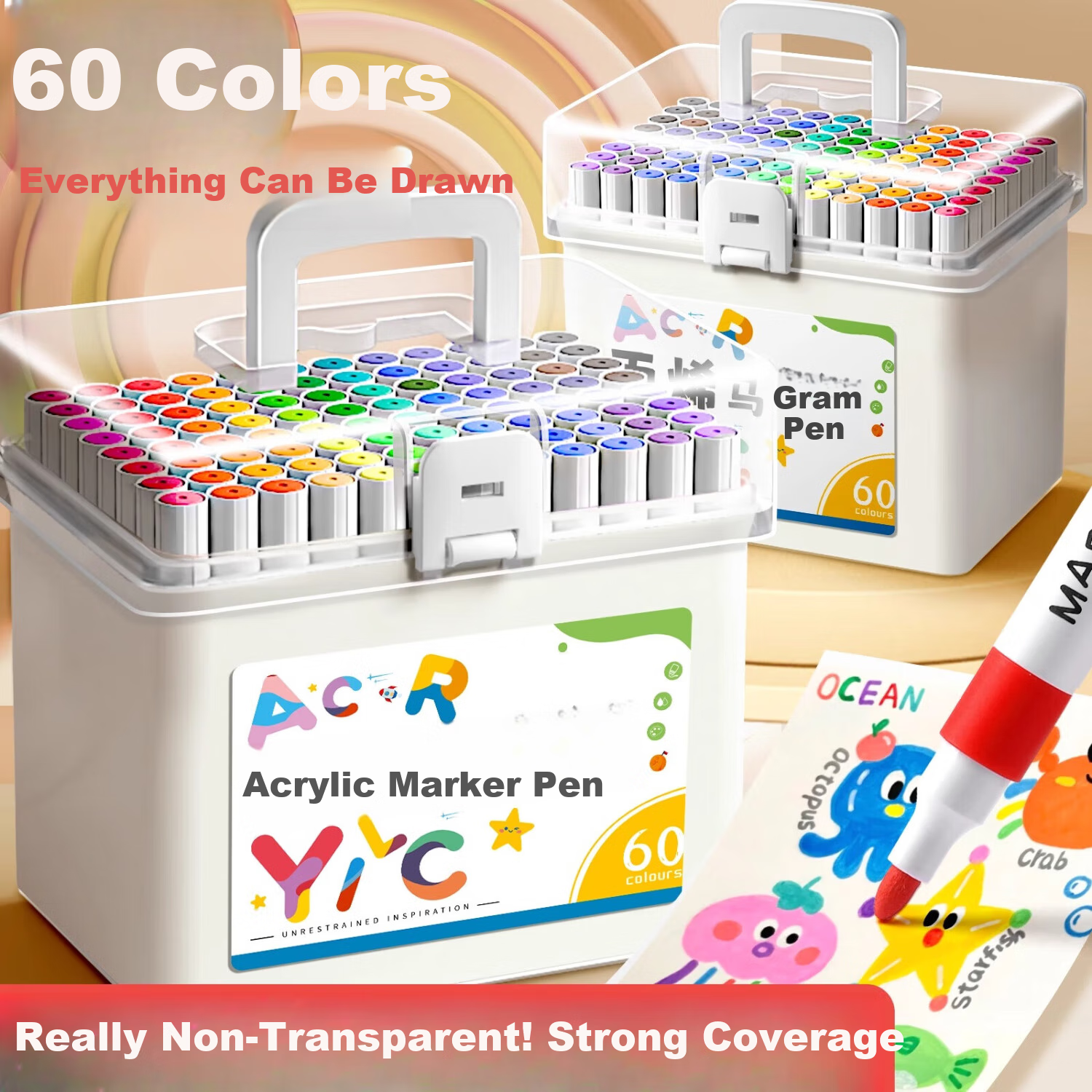 ShuXing Acrylic Marker Pen Set 48 Colors Children's Graffiti Pen DIY Painting Art Supplies Special Non-Translucent Paper Acrylic Pen BingXi Pen Watercolor Pen Painting Non-Translucent Color