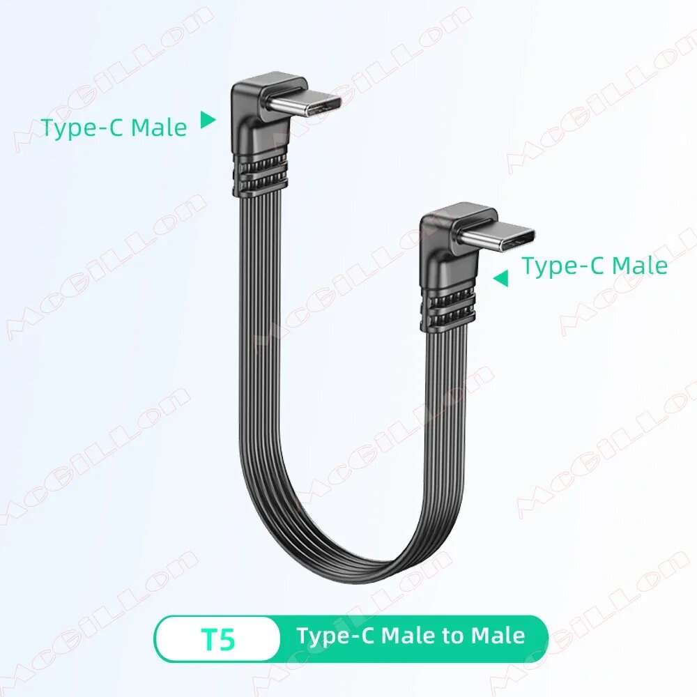 Кабель-адаптер для преобразования типа C на 10-100 см, провод-переходник с поддержкой зарядки 45 Вт и передачи данных 480 Мбит/с 10CM, T5 USB C M to M