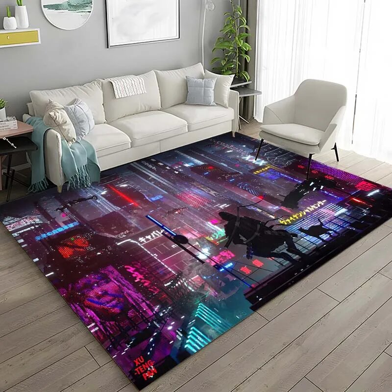 Городской коврик в стиле киберпанк с рисунком ночной кладки, ковер для гостиной, ванной комнаты, креативный коврик для вытирания ног ковер для спальни, домашний декор, Style A, 120x160cm (47x63in)