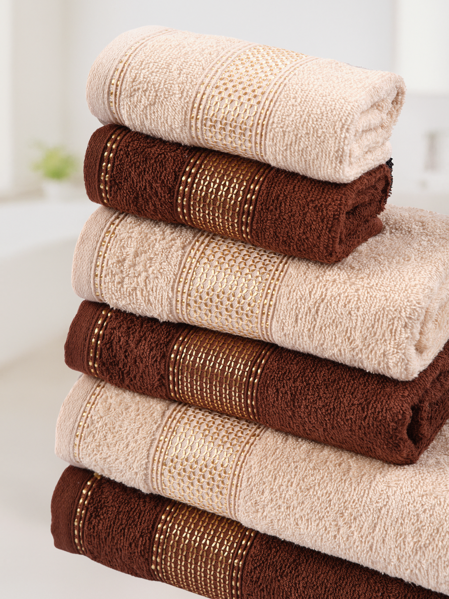 Полотенце банное набор Ночь Нежна "Goldy" 70х130см, 50х80см и 30х60см 6шт цвет бежевый/коричневый