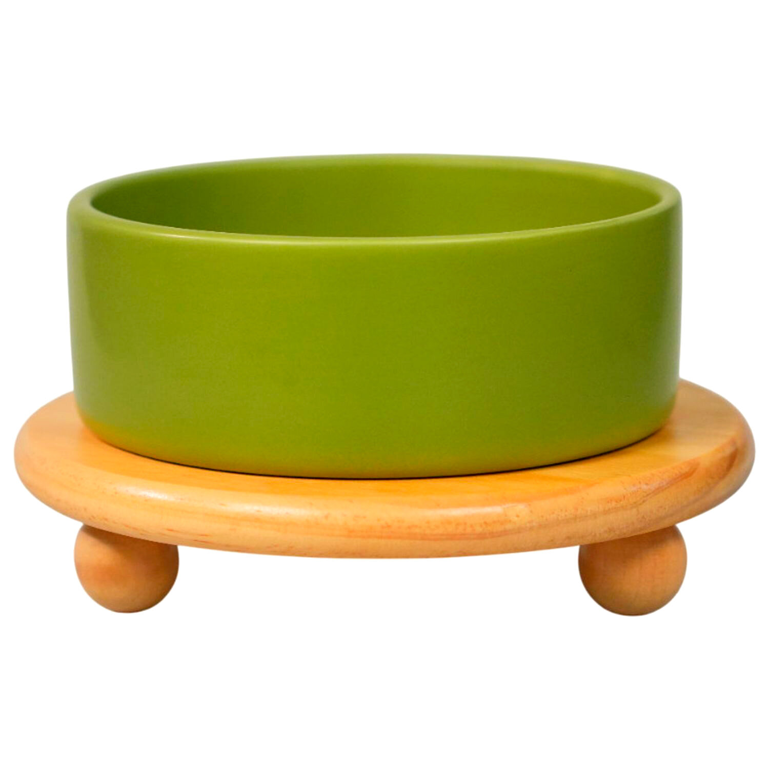 Миска для собак керамическая на бамбуковой подставке Mr.Kranch Bamboo зеленая, 850 мл