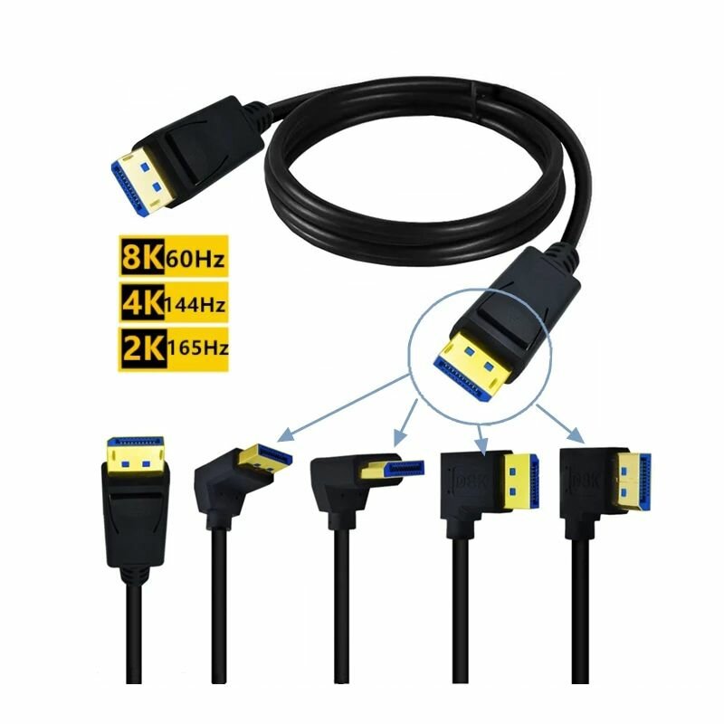 Кабель DisplayPort версии 1.4 с прямым углом, длиной 30 см, 1 м, 2 м, 3 м, 8K при 60 Гц для телевизора, монитора, видеокарты, ПК, ноутбука, DP 3D-адаптера