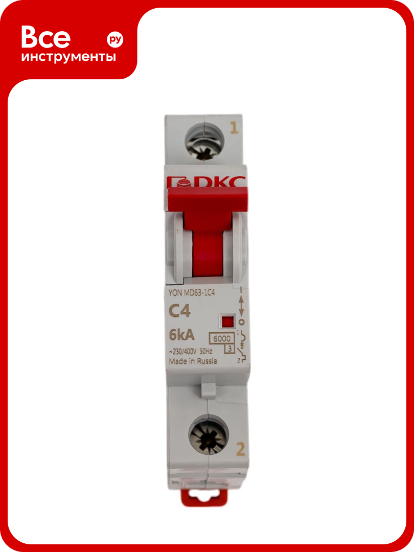 Автоматический модульный выключатель DKC YON MD63 1P 4А C 6kA MD63-1C4-6, 4 А, нормальном режиме