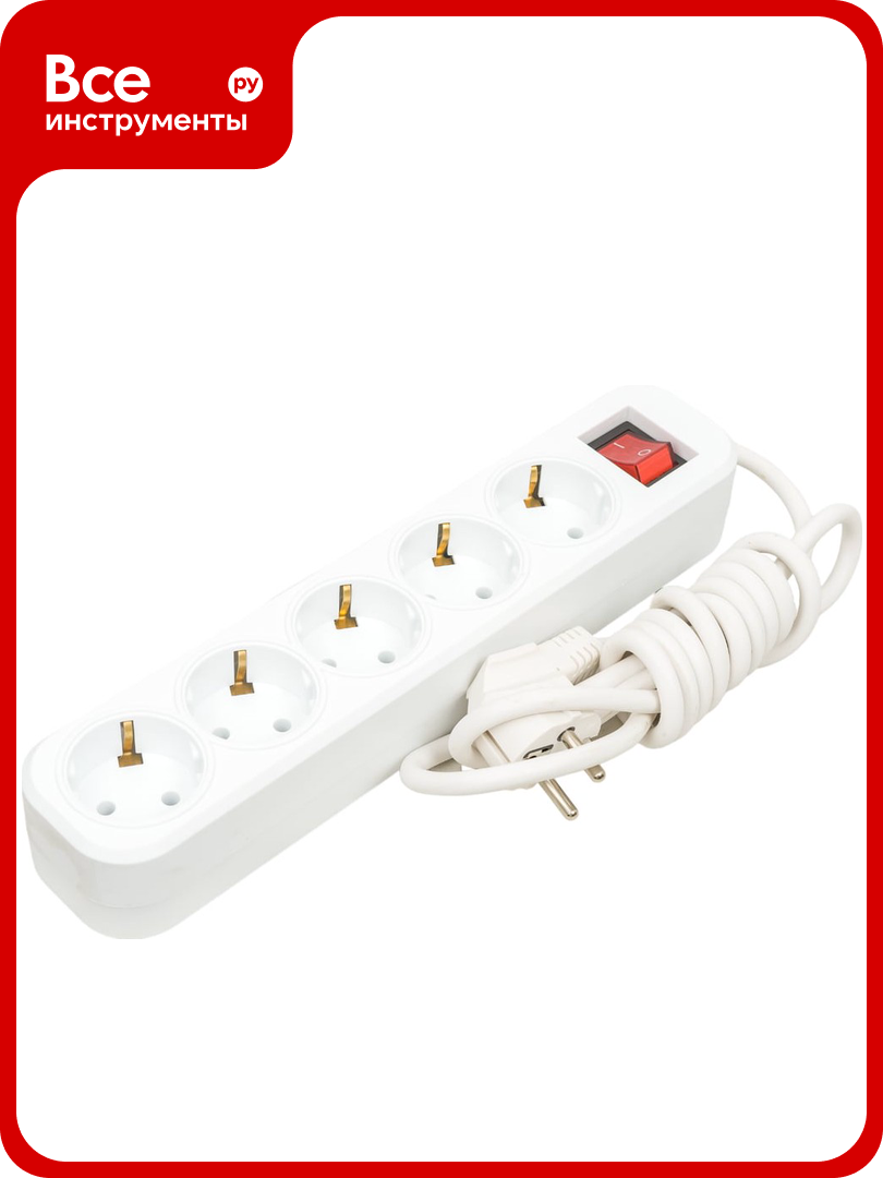 Сетевой удлинитель пересвет+ с заземлением на 5 гнезда с переключателем шнур ПВС 31 2м