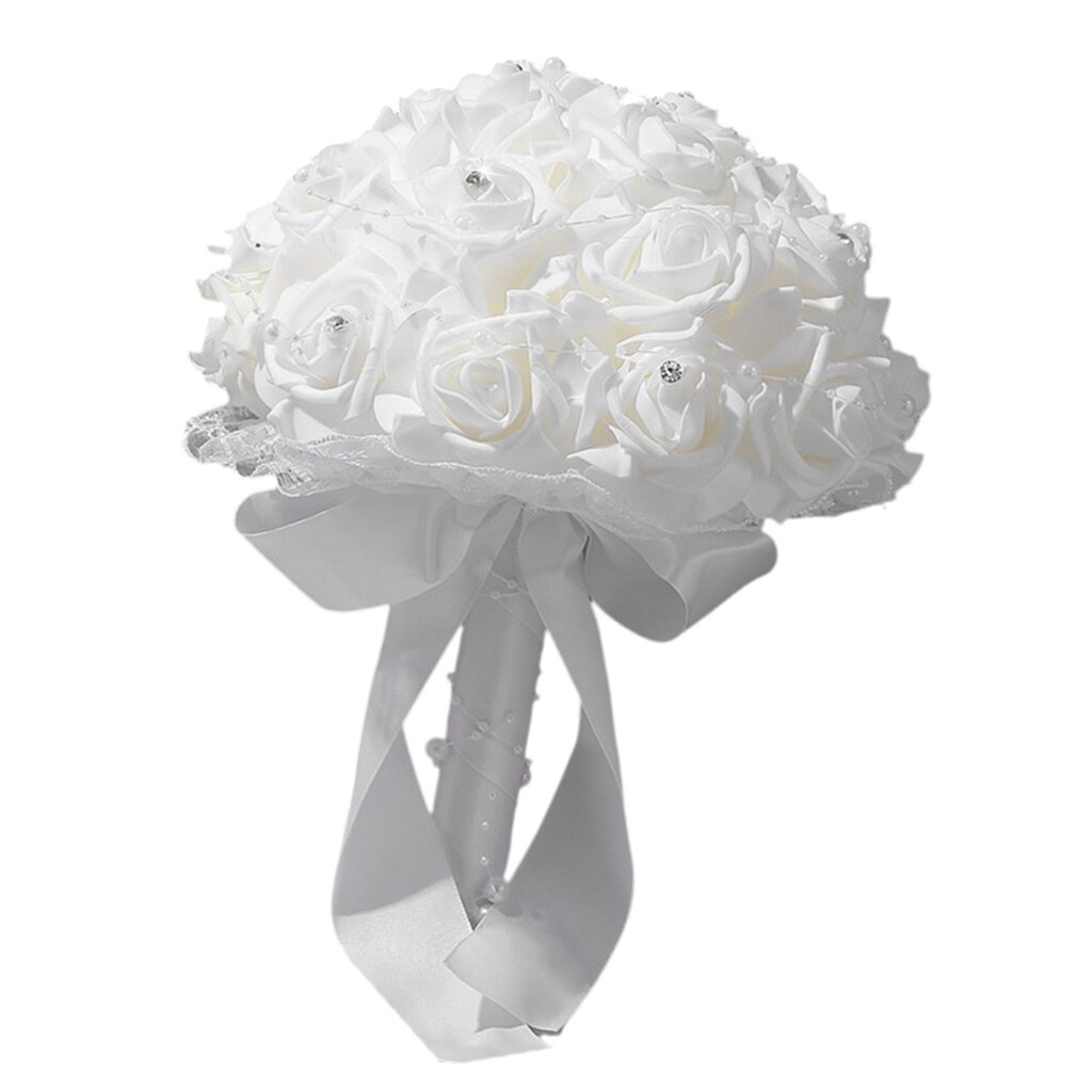 Белый Букет Невесты Букет Цветов Ручной Работы Букет Искусственных Роз Реквизит для Фотосессии Букет Невесты для Свадебного Торжества Выпускного вечера