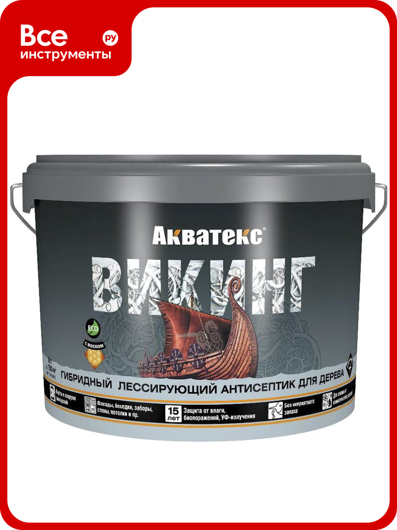Антисептик для дерева Акватекс Викинг 65094, лессирующий, полуматовый, 9 л, орех